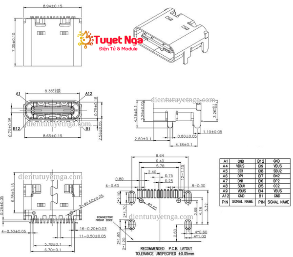 Cổng USB 3.1 TypeC 16 Pin SMD – ĐIỆN TỬ TUYẾT NGA