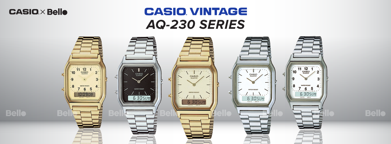 Đồng hồ Casio kim-số phong cách Vintage AQ-230 tuyệt đẹp! – Bello