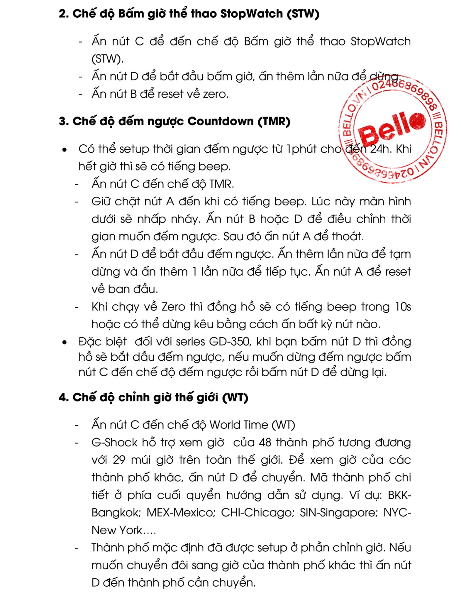 Hướng dẫn sử dụng đồng hồ Casio G-Shock GD-350 - Module 3403 – Bello HN ...