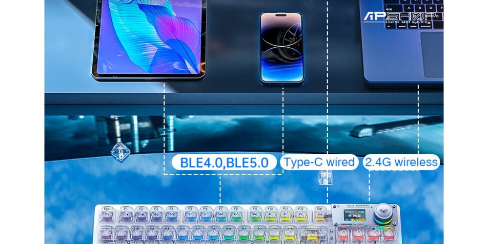 Bàn Phím Cơ Không Dây Aula F98 pro | HotSwap | Trong Suốt | Led RGB ...