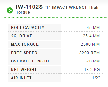 1'' Súng hơi vặn bulong 2500 N.m Obase IW-1102S – Công ty TNHH Thương ...