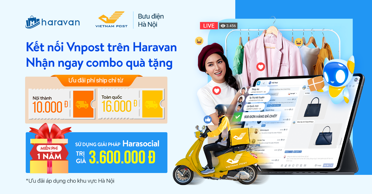 Kết nối Vnpost trên Haravan - Nhận ngay ưu đãi phí ship chỉ từ 10K nội