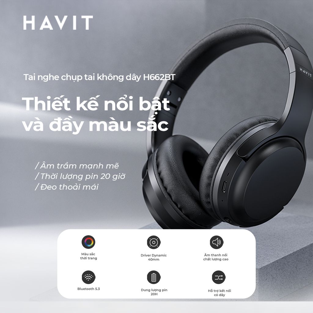 Tai nghe Bluetooth chụp tai Havit H662BT – Phương Linh