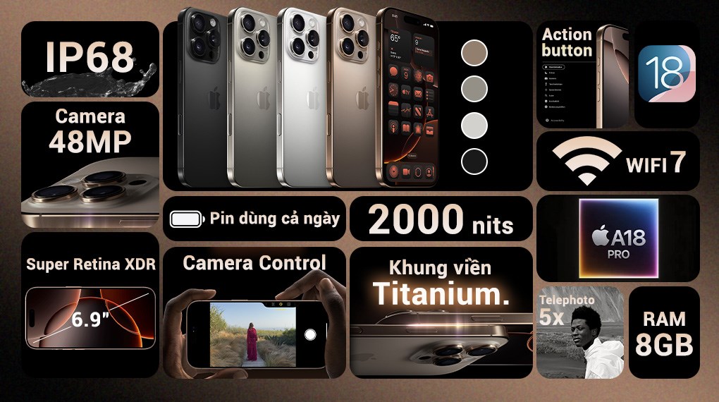 iPhone 16 Pro Max 256GB Siêu phẩm flagship mạnh mẽ, thiết kế đỉnh cao!