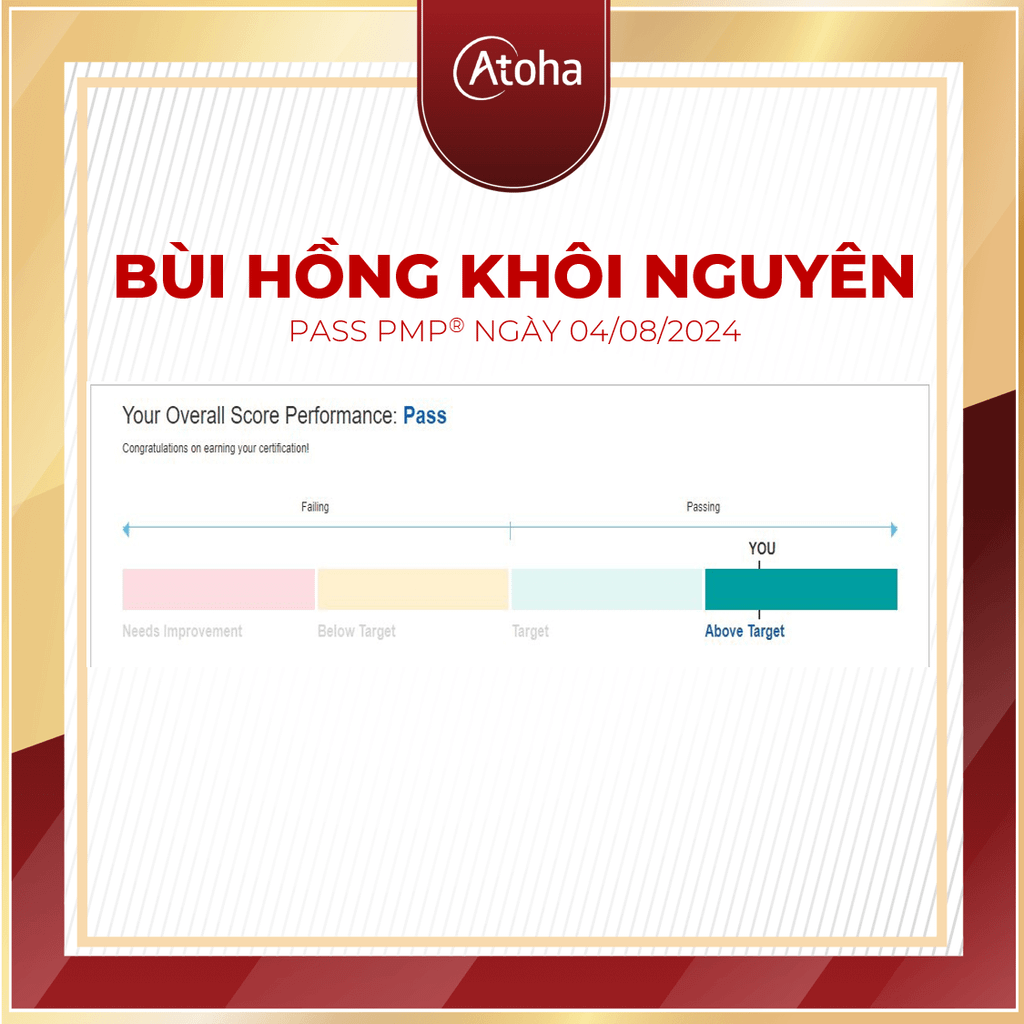 Bùi Hồng Khôi Nguyên, PMPPROHN24, pass PMP max score ngày 04/08/2024 ...