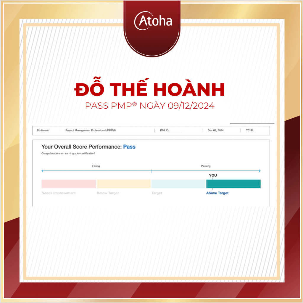 Đỗ Thế Hoành, PMPPROHN30, pass PMP max score ngày 09/12/2024 – Atoha