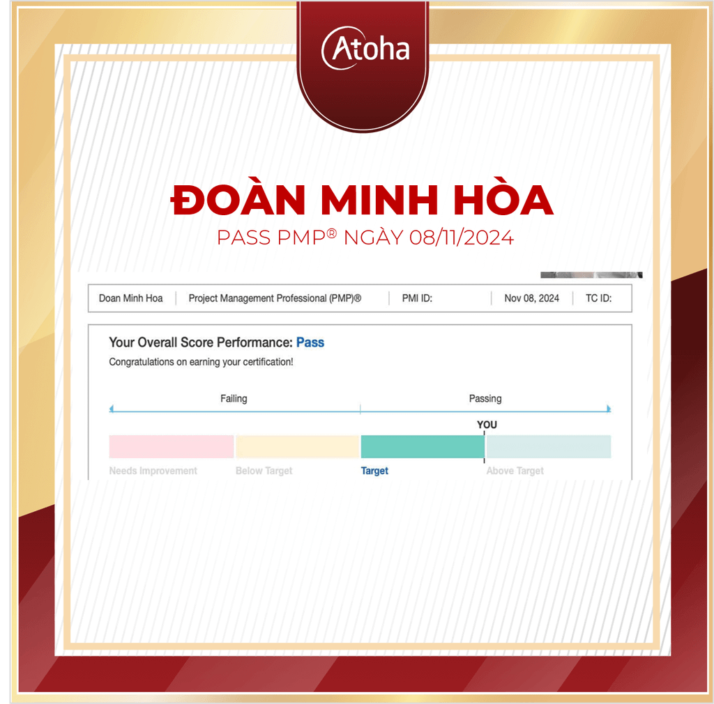 Đoàn Minh Hòa, PMPONLINEPRO41, pass PMP ngày 08/11/2024 – Atoha