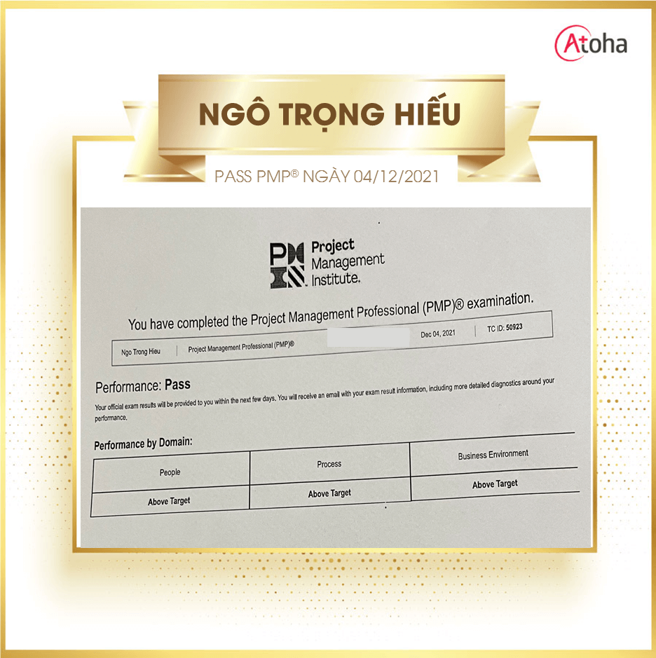 NGÔ TRỌNG HIẾU, PMPONLINEPRO8, PASS PMP MAX SCORE NGÀY 04/12/2021 – Atoha