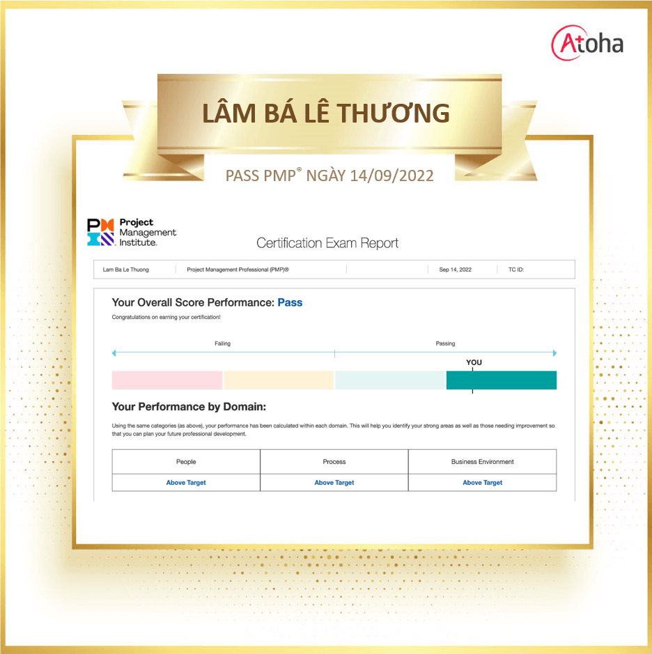 Lâm Bá Lê Thương, PMPONLINEPRO15, pass PMP max score ngày 14/09/2022 ...