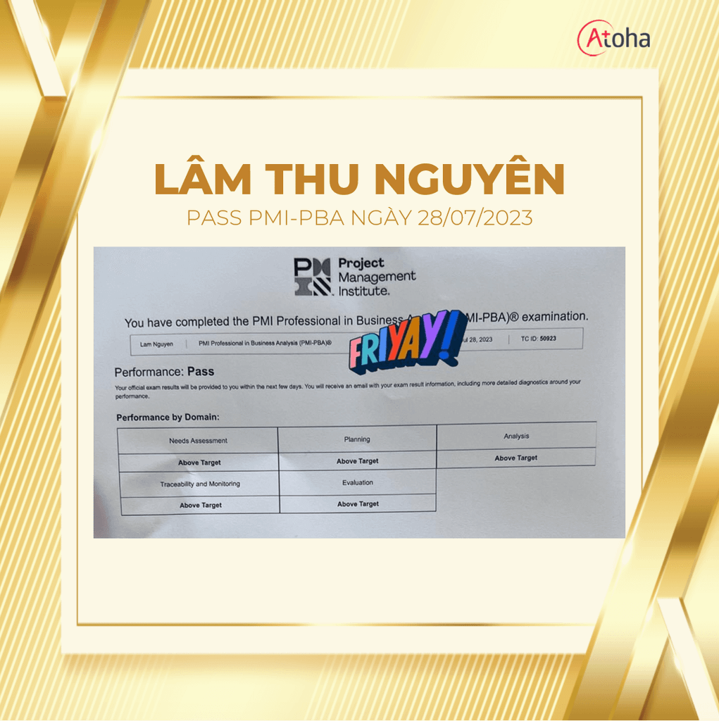 Lâm Thu Nguyên, PMI-PBAONLINEPRO7, pass PMI-PBA max score ngày 28/07 ...