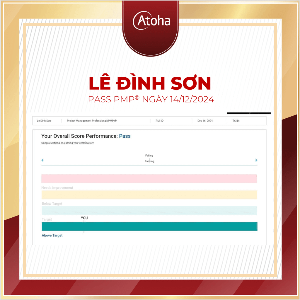 Lê Đình Sơn, PMPONLINEPRO26, pass PMP® max score ngày 16/12/2024 – Atoha