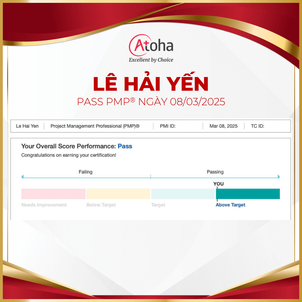 Lê Hải Yến, PMPONLINEPRO32, pass PMP ngày 08/03/2025 – Atoha