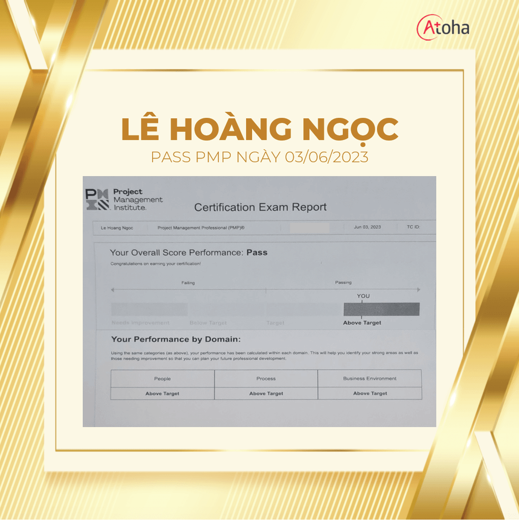 Lê Hoàng Ngọc, PMPPROHN19, pass PMP max score ngày 03/06/2023 – Atoha