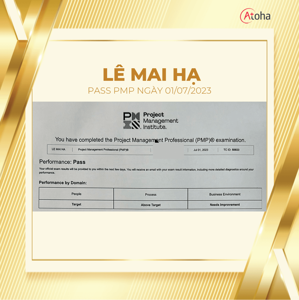 Lê Mai Hạ, PMPPRO24, pass PMP ngày 1/7/2023 – Atoha