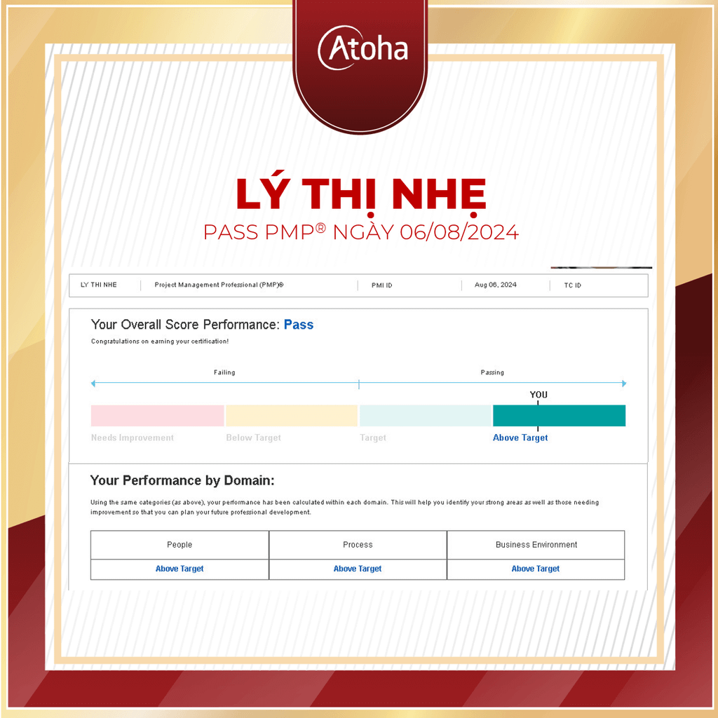 Lý Thị Nhẹ, PMPPRO37, pass PMP max score ngày 06/08/2024 – Atoha
