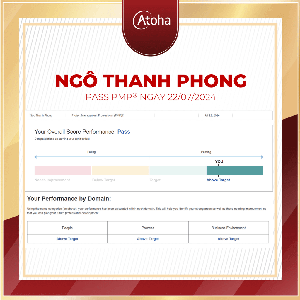 Ngô Thanh Phong, PMPPRO39, pass PMP max score ngày 22/07/2024 – Atoha