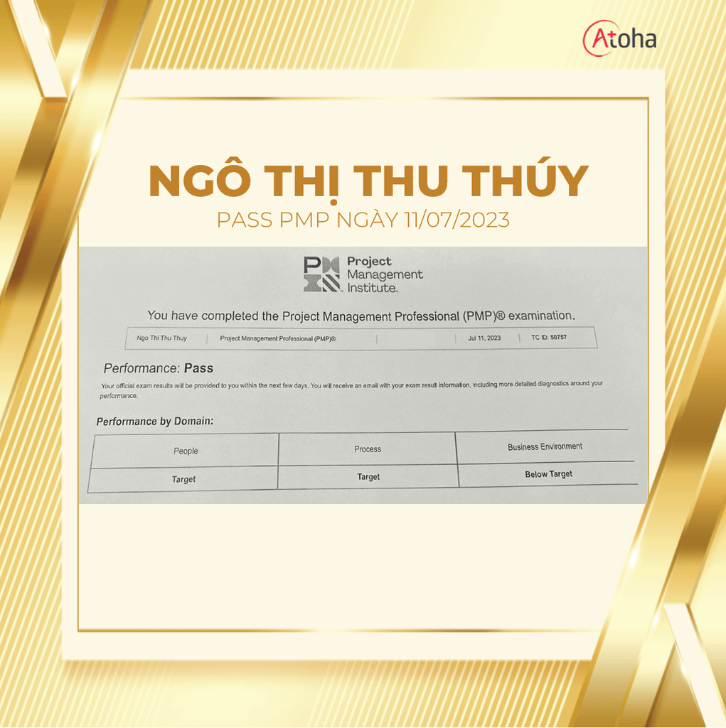 Ngô Thị Thu Thúy, PMPPROHN19, pass PMP ngày 11/07/2023. – Atoha