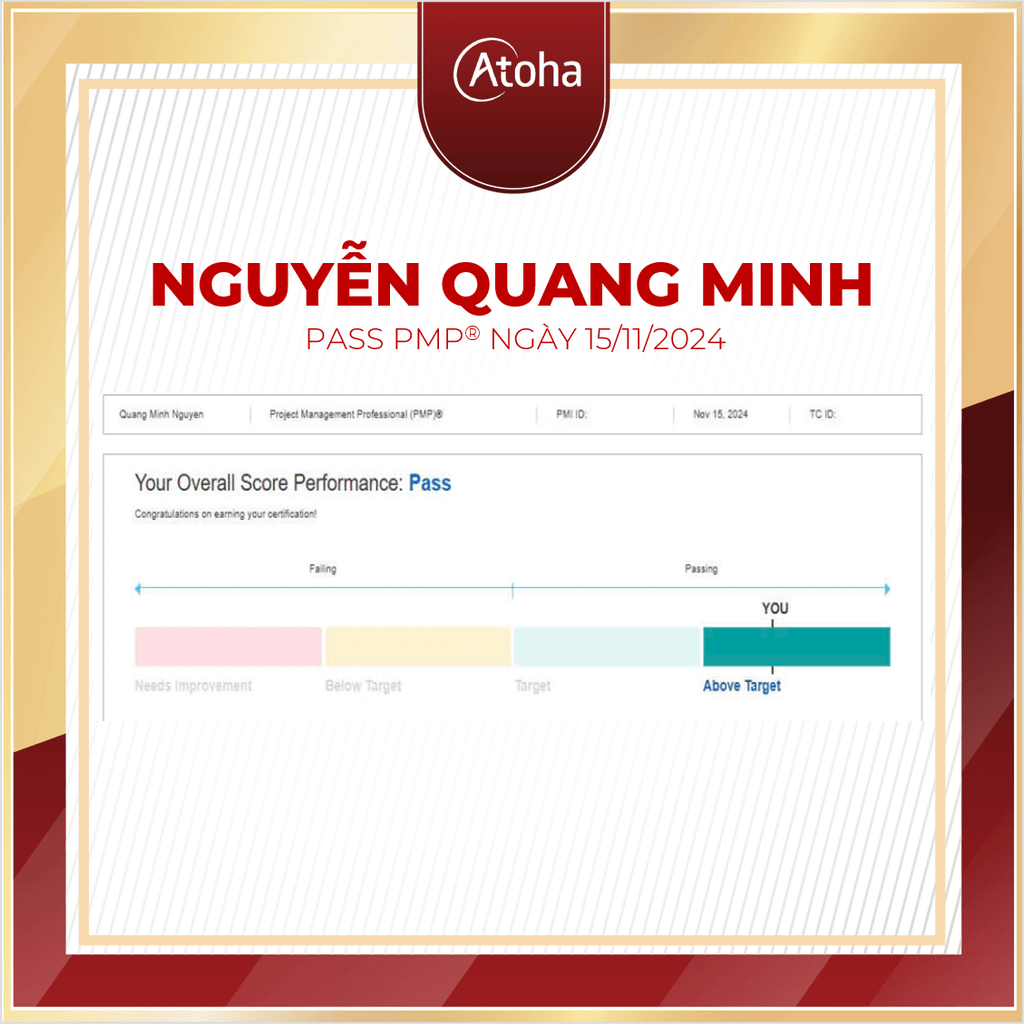 Nguyễn Quang Minh, PMPONLINEPRO25, pass PMP max score ngày 15/11/2024 ...