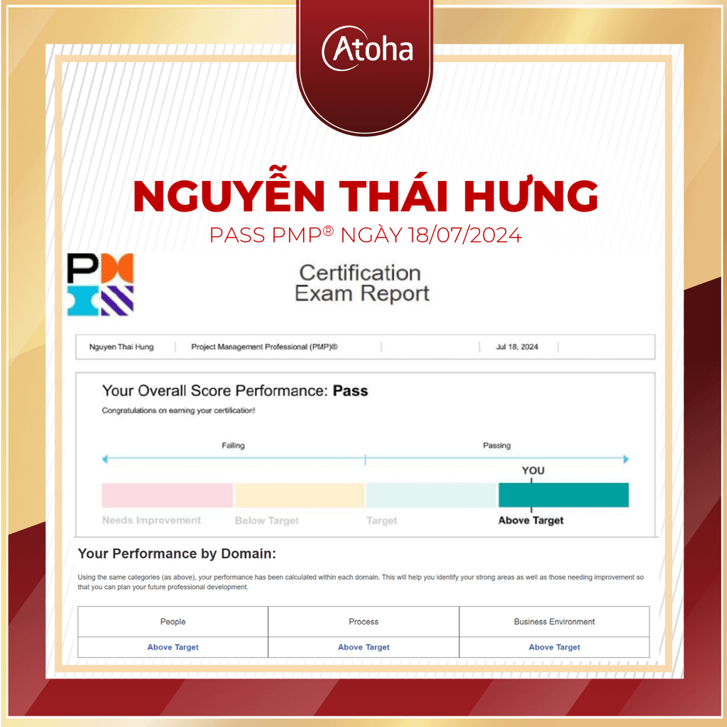 Nguyễn Thái Hưng, PMPONLINEPRO33, pass PMP max score ngày 18/07/2024 ...