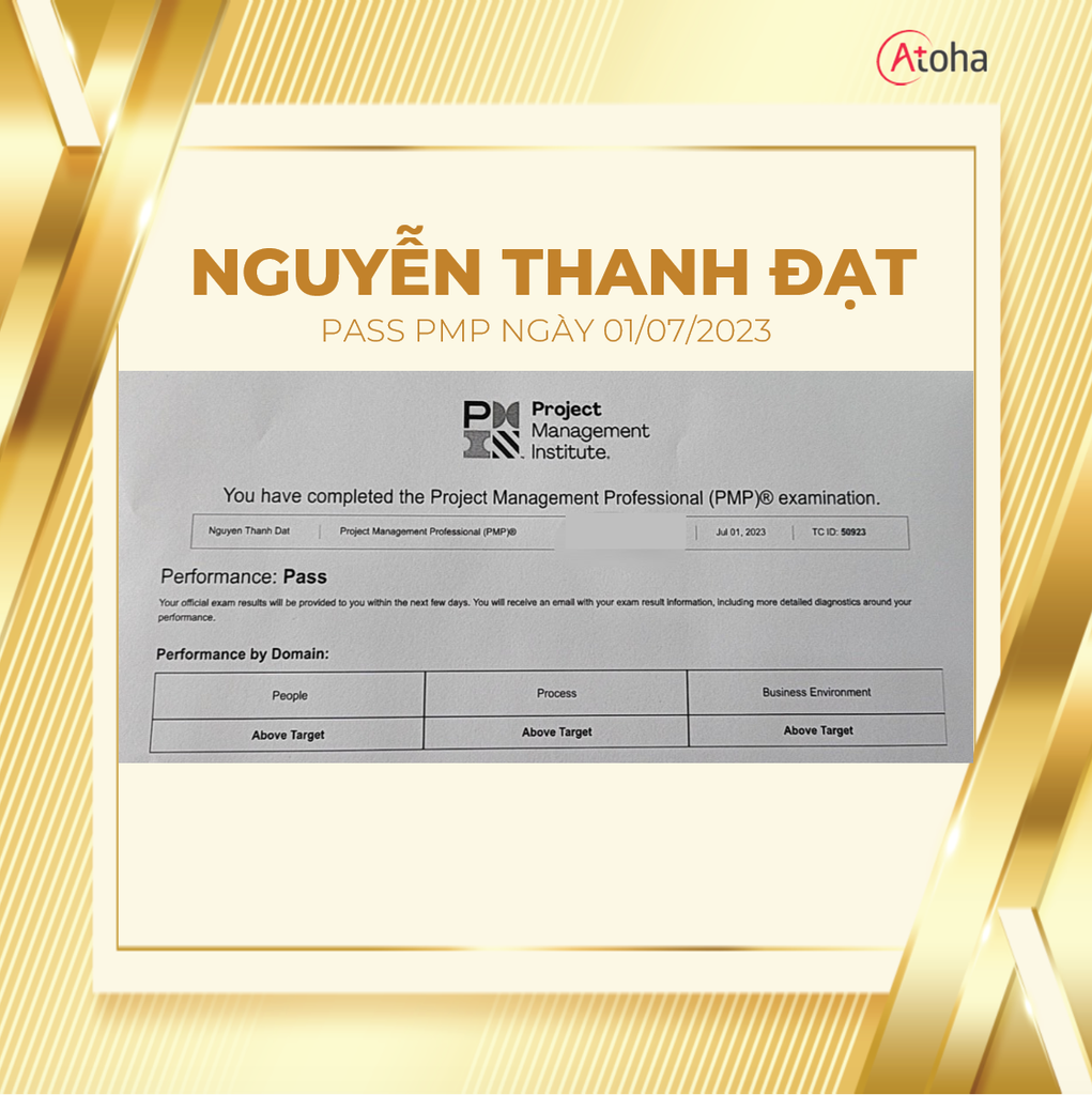 Nguyễn Thanh Đạt, PMPONLINEPRO25, pass PMP max score ngày 01/07/2023 ...
