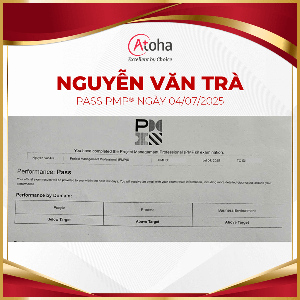 Nguyễn Văn Trà, PMPONLINEPRO19, pass PMP ngày 04/07/2025 – Atoha