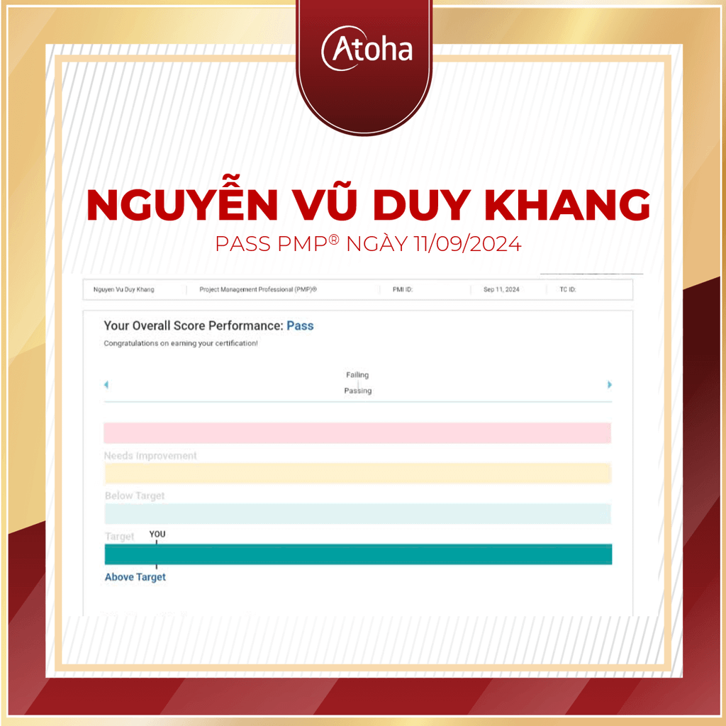 Nguyễn Vũ Duy Khang, PMPONLINEPRO36, pass PMP max score ngày 11/09 – Atoha