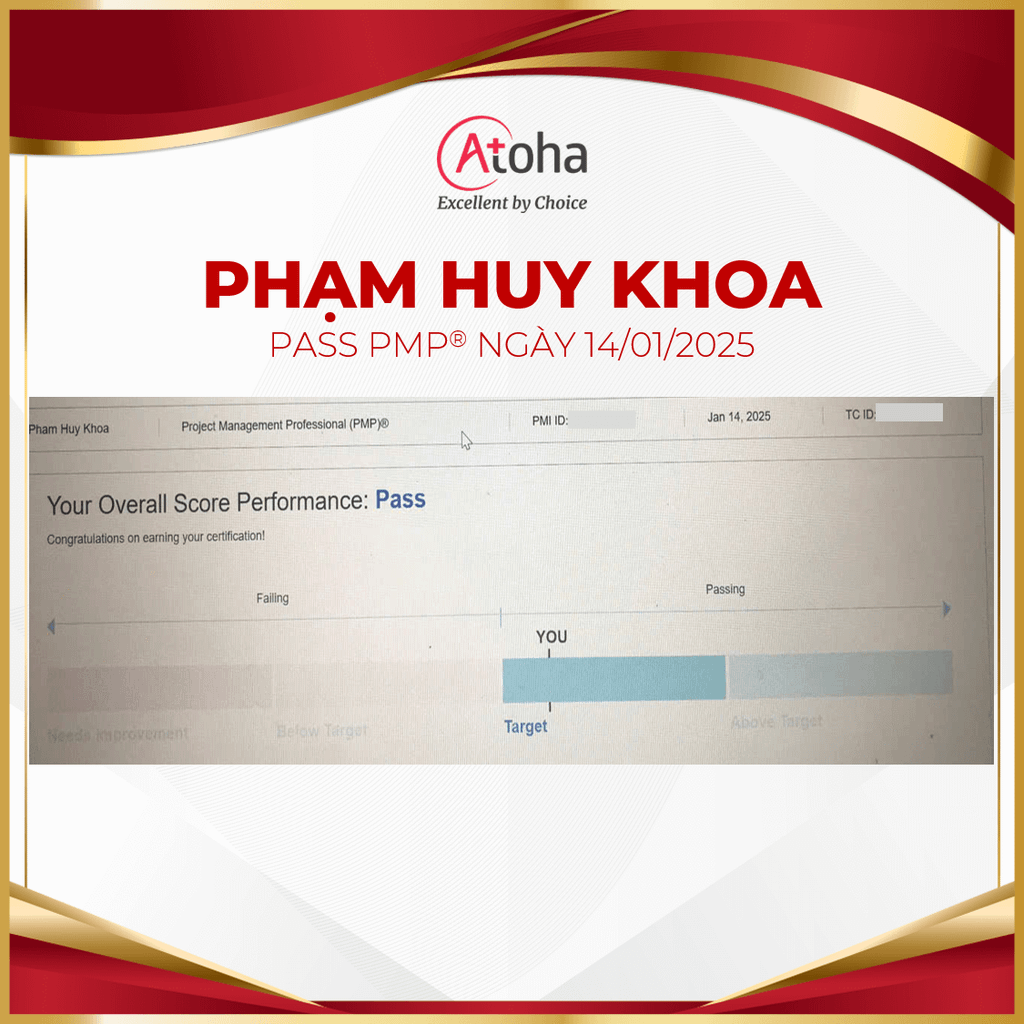 Phạm Huy Khoa, VTNET PMPONLINEPRO1, pass PMP ngày 14/01/2025 – Atoha