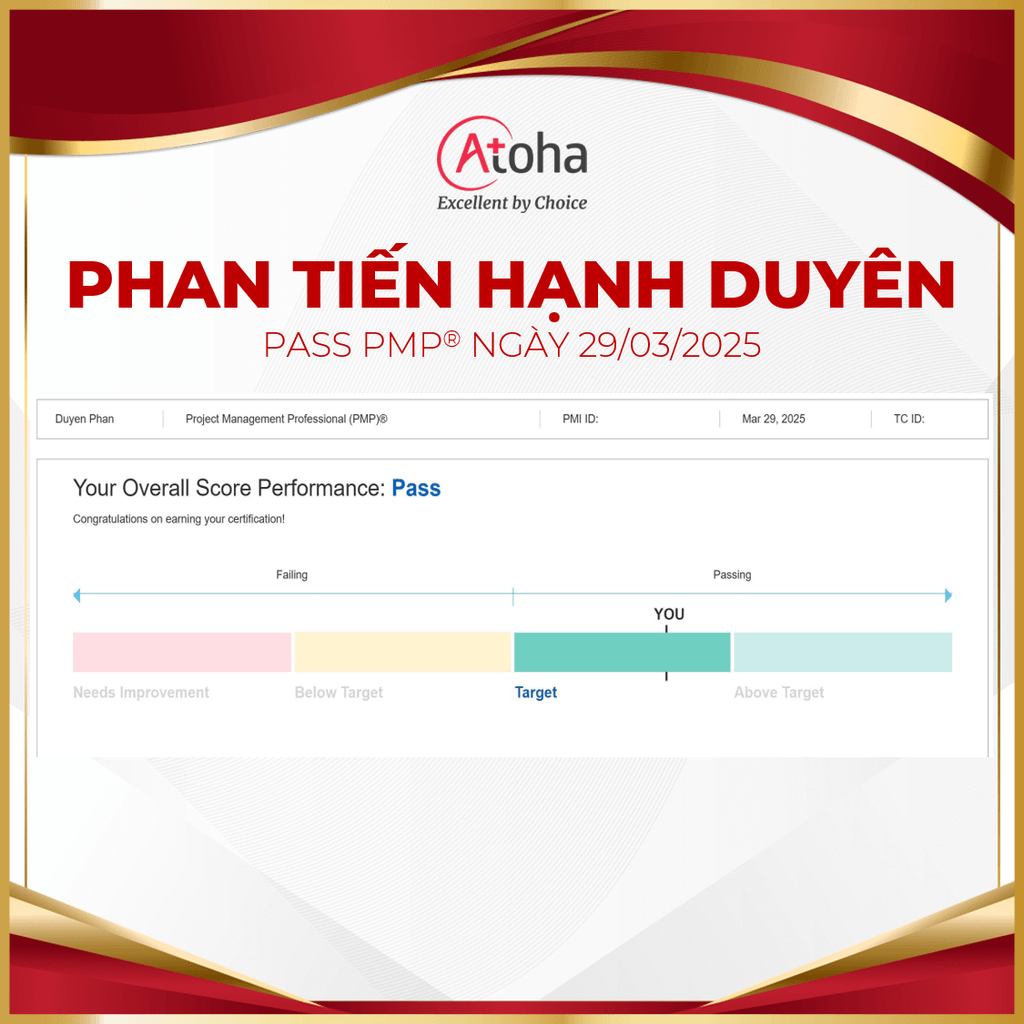 Phan Tiến Hạnh Duyên, PMPONLINEPRO37, pass PMP ngày 29/03/2025 – Atoha