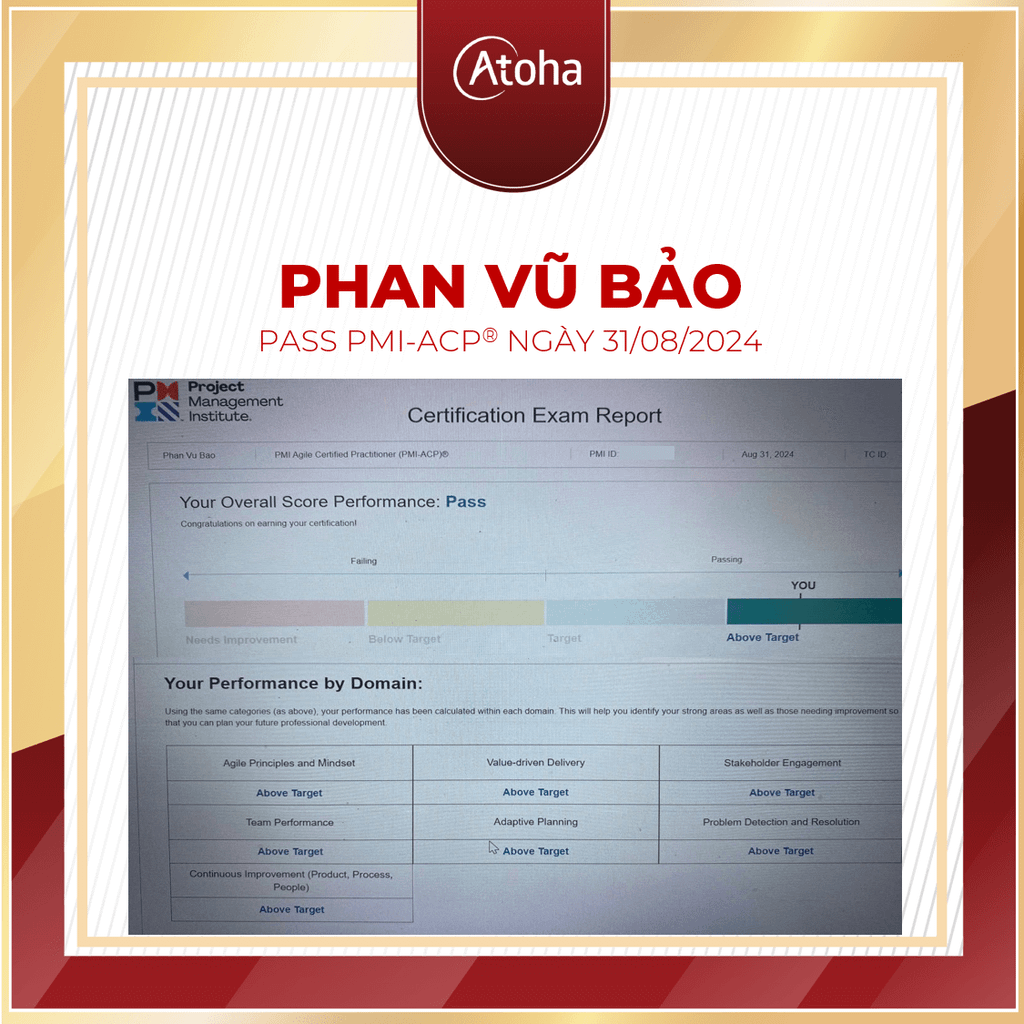Phan Vũ Bảo, PMI-ACPONLINEPRO28, pass PMI-ACP max score 31/08/2024 – Atoha