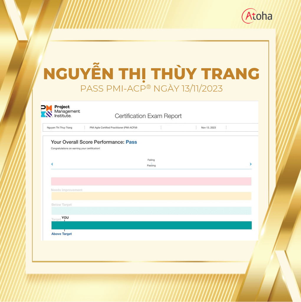 Nguyễn Thị Thuỳ Trang, PMI-ACPONLINEPRO19, pass PMI-ACP® – Atoha