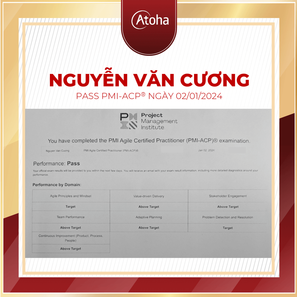Nguyễn Văn Cương, PMI-ACPONLINEPRO22, pass PMI-ACP® ngày 02/01/2024 – Atoha