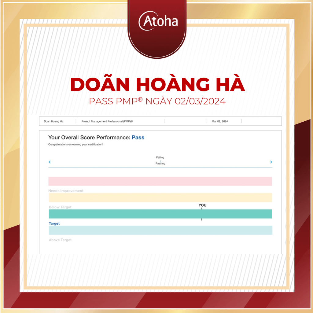 Doãn Hoàng Hà, PMPONLINEPRO26, pass PMP ngày 02/03/2024 – Atoha