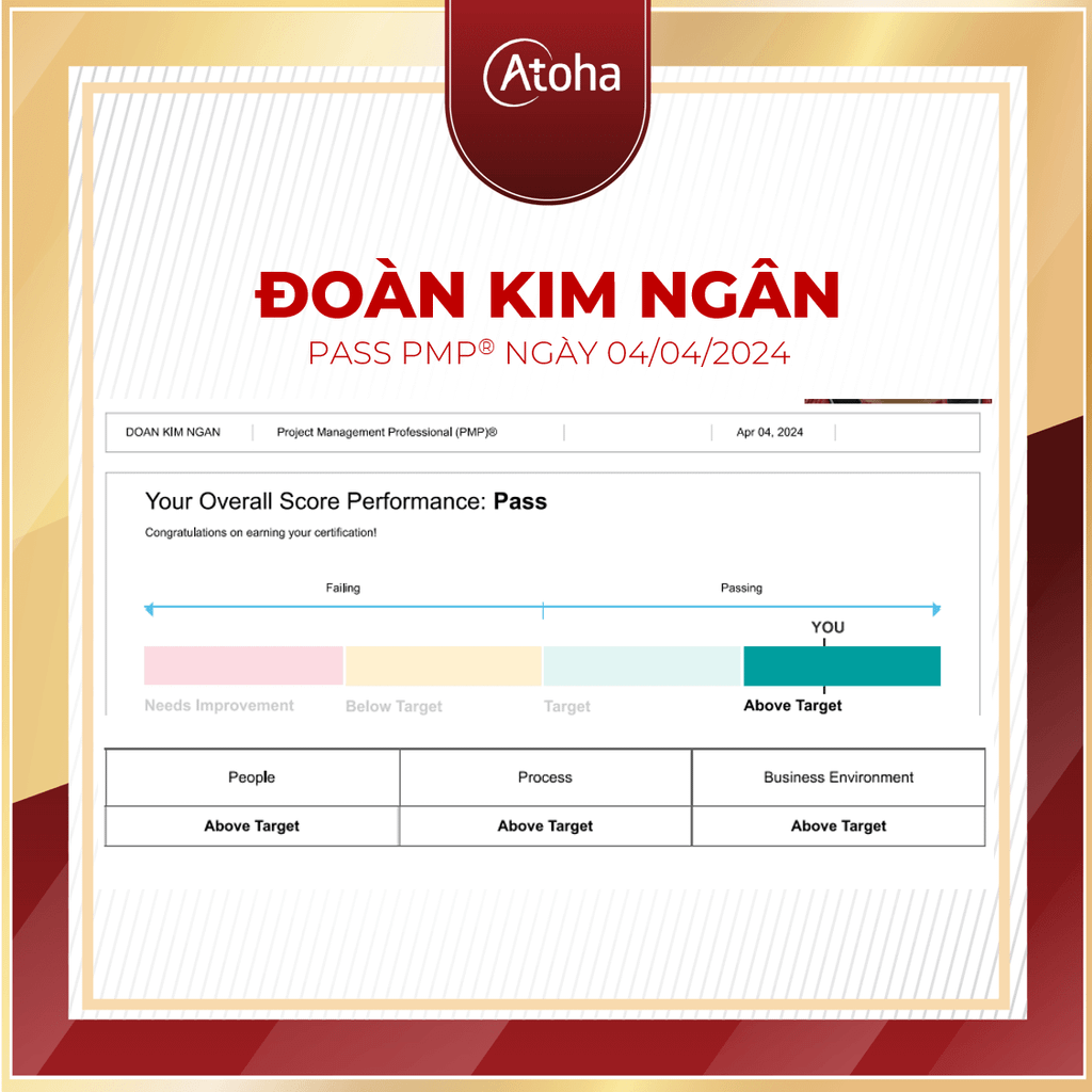 Đoàn Kim Ngân, PMPONLINEPRO23, pass PMP max score ngày 04/04/2024 – Atoha