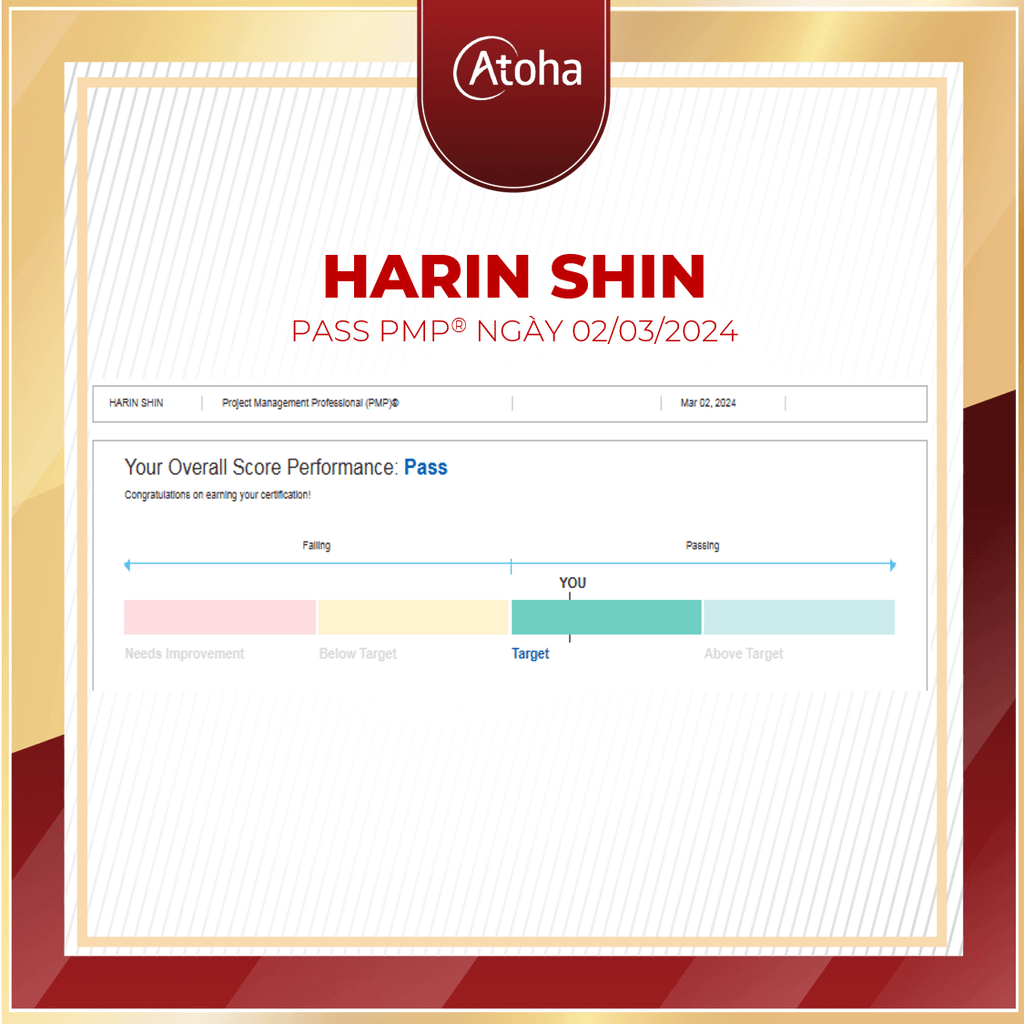 Harin Shin, PMPONLINEPRO25, pass PMP® ngày 02/03/2024 – Atoha
