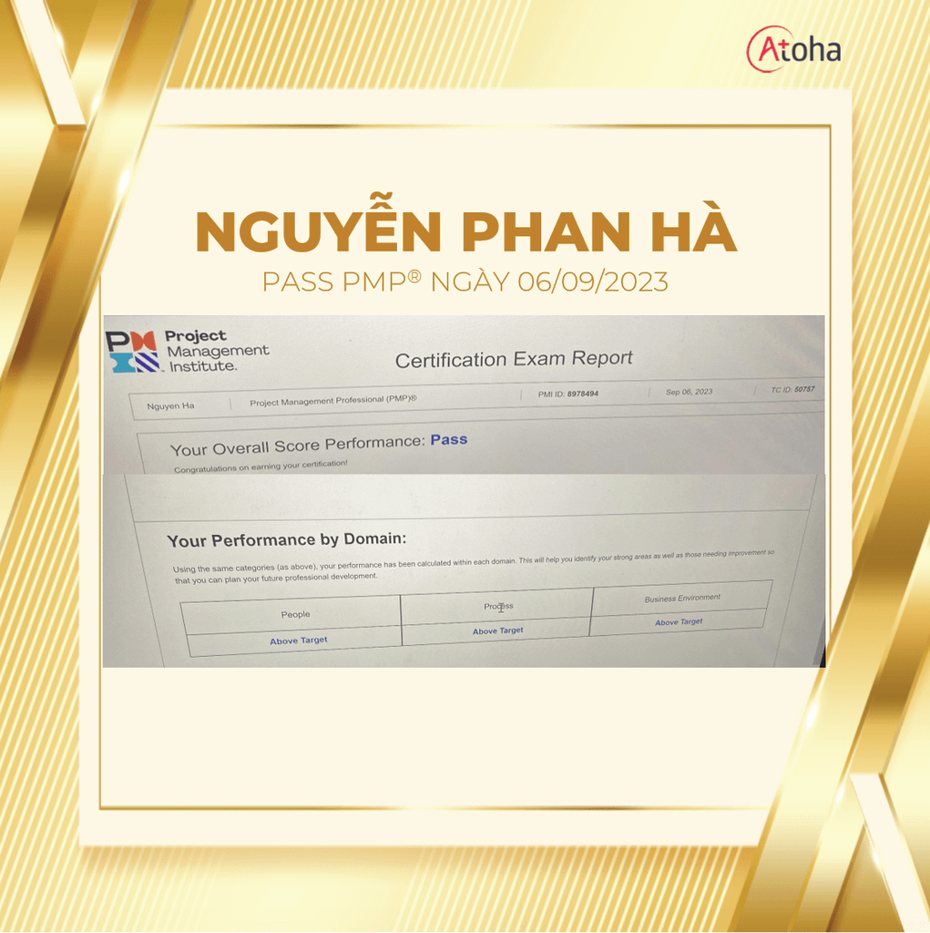 Nguyễn Phan Hà, PMPPROHN22, pass PMP max score ngày 06/09/2023 – Atoha