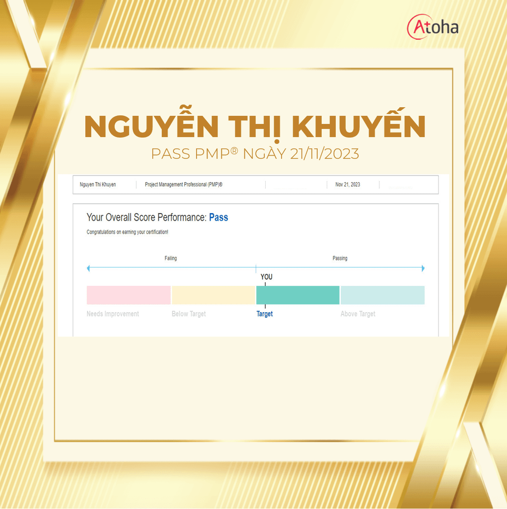 Nguyễn Thị Khuyến, PMPONLINEPRO24, pass PMP® ngày 21/11/2023 – Atoha