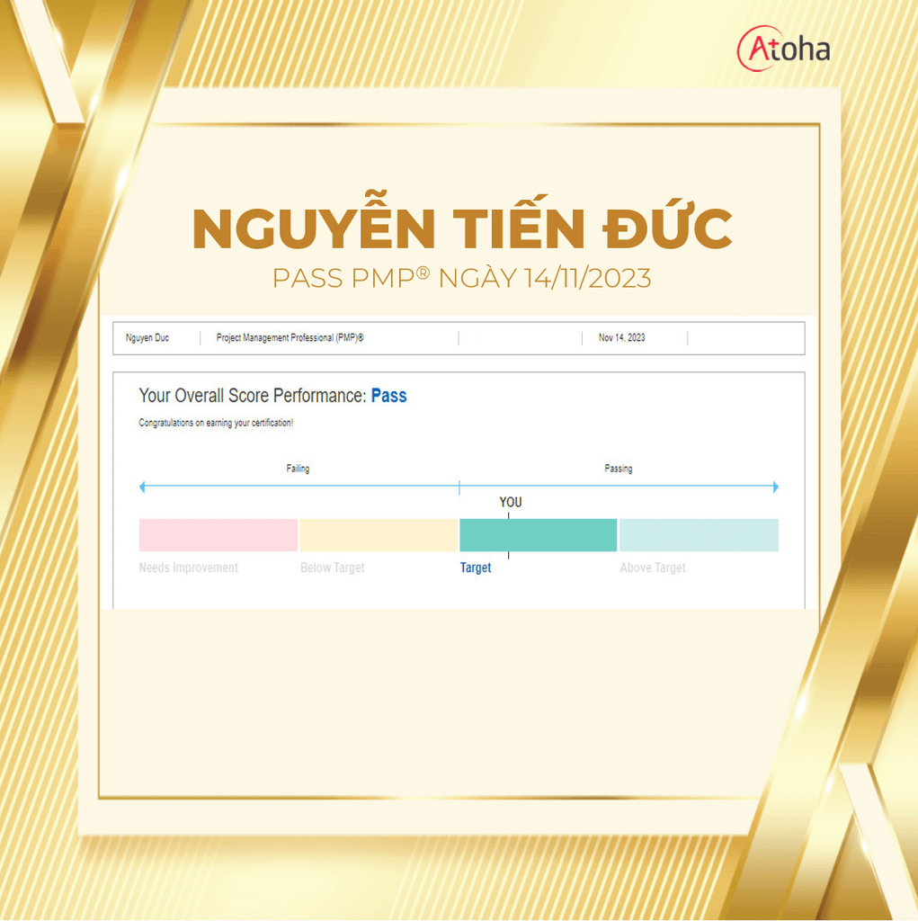 Nguyễn Tiến Đức, PMPPROHN16, pass PMP® ngày 14/11/2023 – Atoha