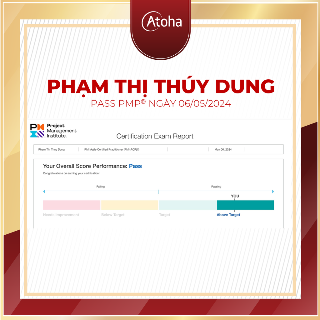 Phạm Thị Thúy Dung, PMI-ACPONLINEPRO26, pass PMI-ACP® ngày 06/05/2024 – Atoha