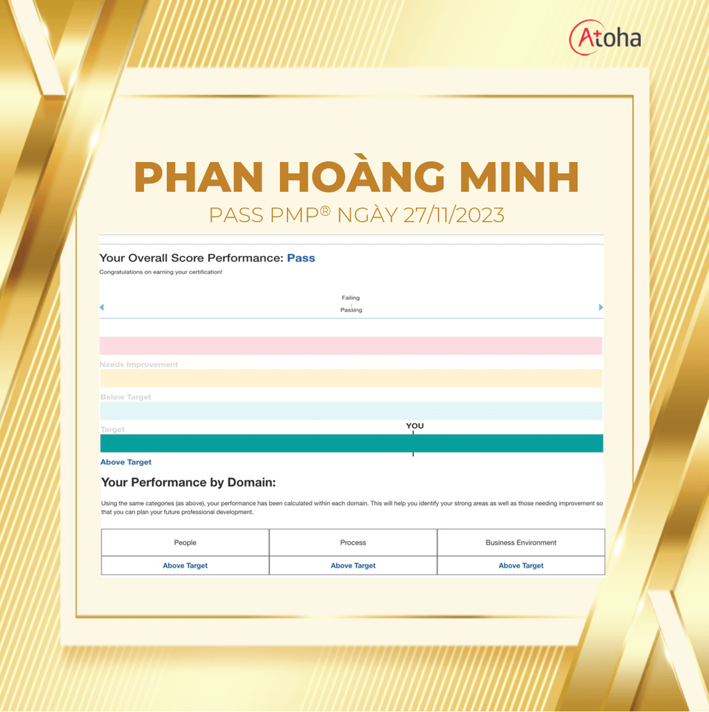 Phan Hoàng Minh, PMPPRO31, pass PMP max score ngày 27/11/2023 – Atoha