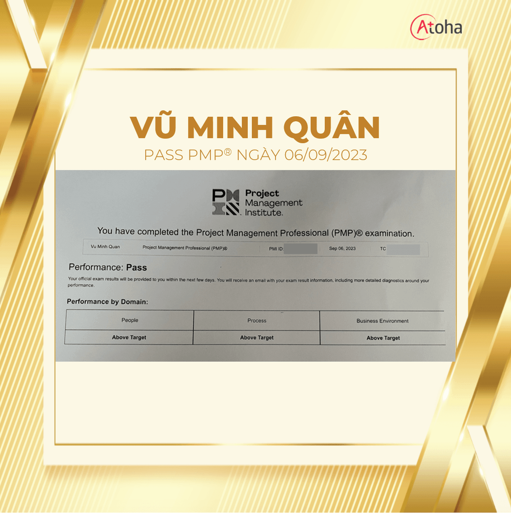 Vũ Minh Quân, PMPPRO28, pass PMP max score ngày 06/09/2023 – Atoha