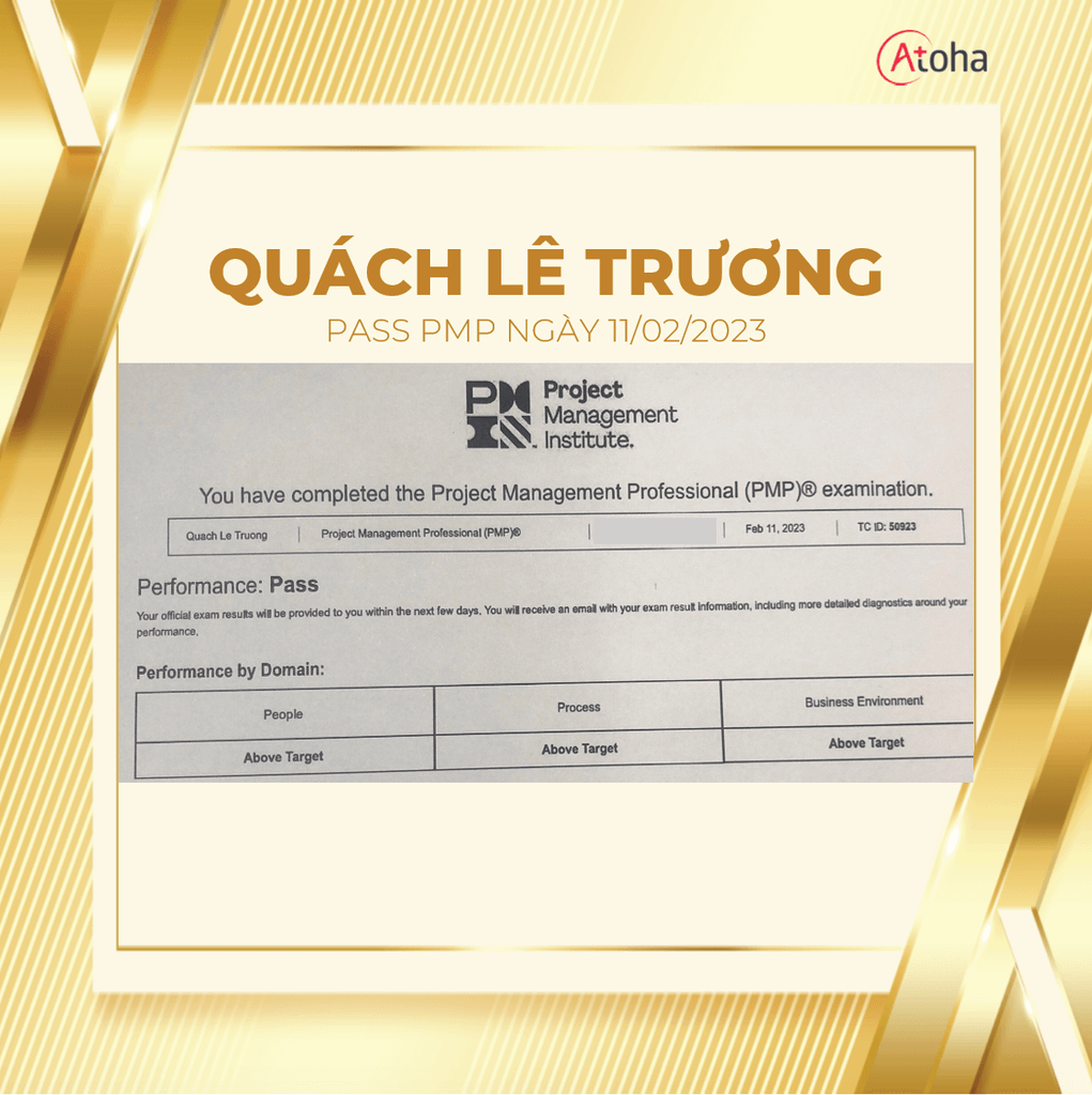 Quách Lê Trương, PMPONLINEPRO22, pass PMP max score ngày 11/02 – Atoha