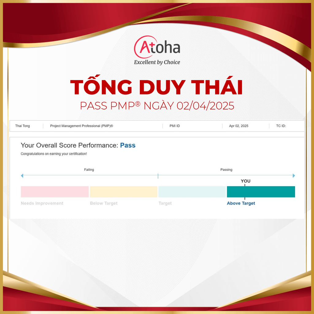 Tống Duy Thái, PMPONLINEPRO19, pass PMP max score ngày 02/04/2025 – Atoha