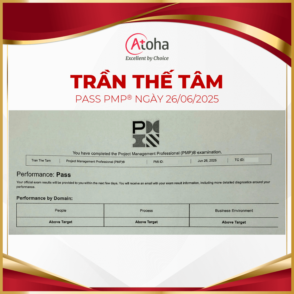 Trần Thế Tâm, PMPONLINEPRO49, pass PMP max score ngày 26/06/2025 – Atoha