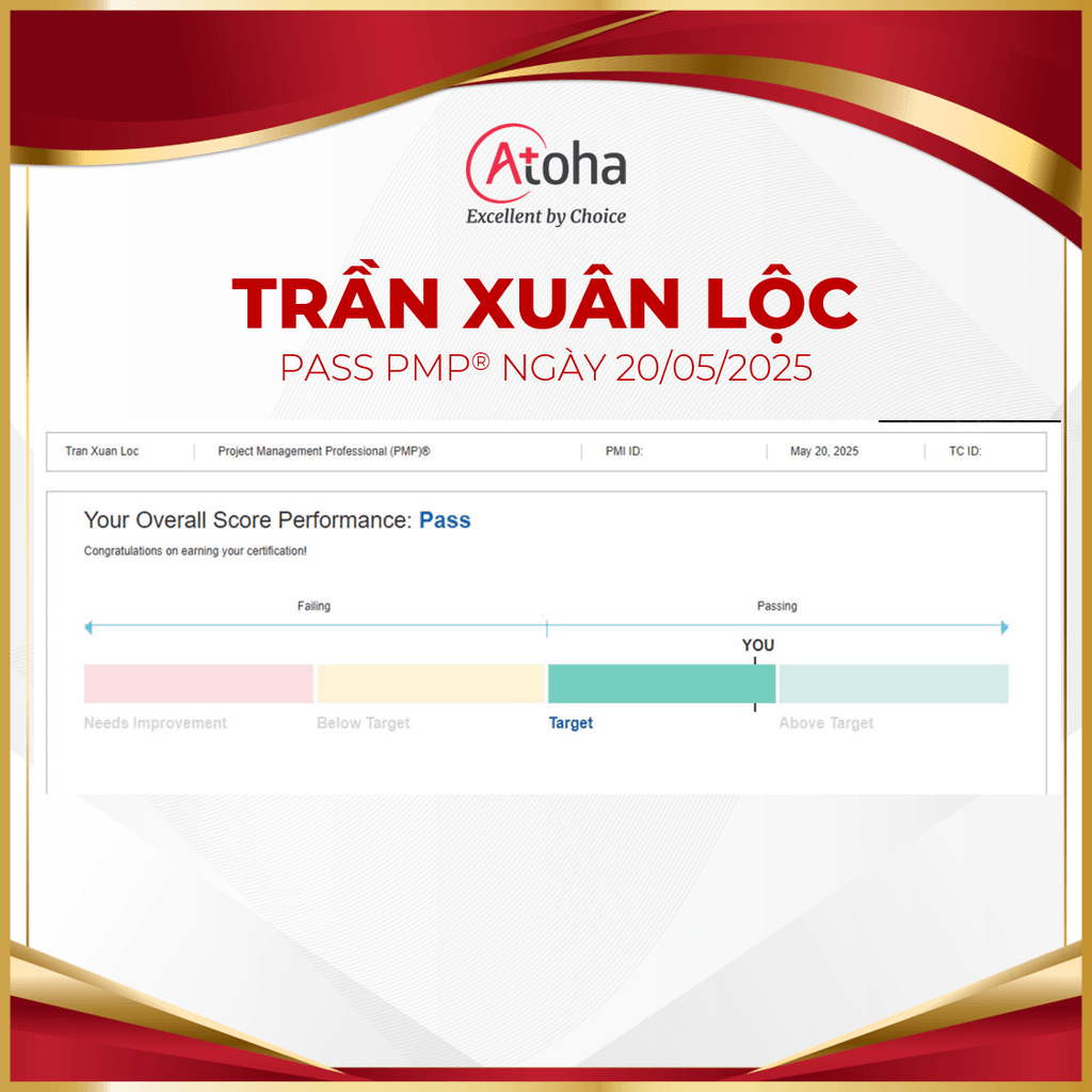 Trần Xuân Lộc, PMPONLINEPRO25, pass PMP ngày 20/05/2025 – Atoha