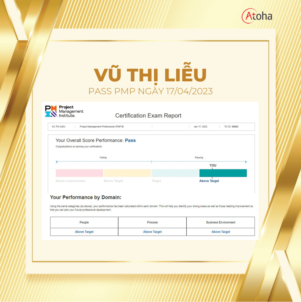 Vũ Thị Liễu, PMPPRO25, pass PMP max score ngày 17/04/2023 – Atoha