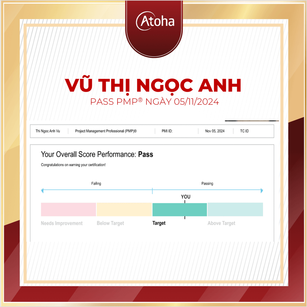 Vũ Thị Ngọc Anh, PMPONLINEPRO38, pass PMP ngày 05/11/2024 – Atoha