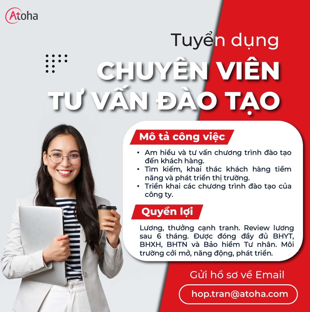Tuyển dụng vị trí Chuyên viên Tư vấn Đào tạo tại Hà Nội – Atoha