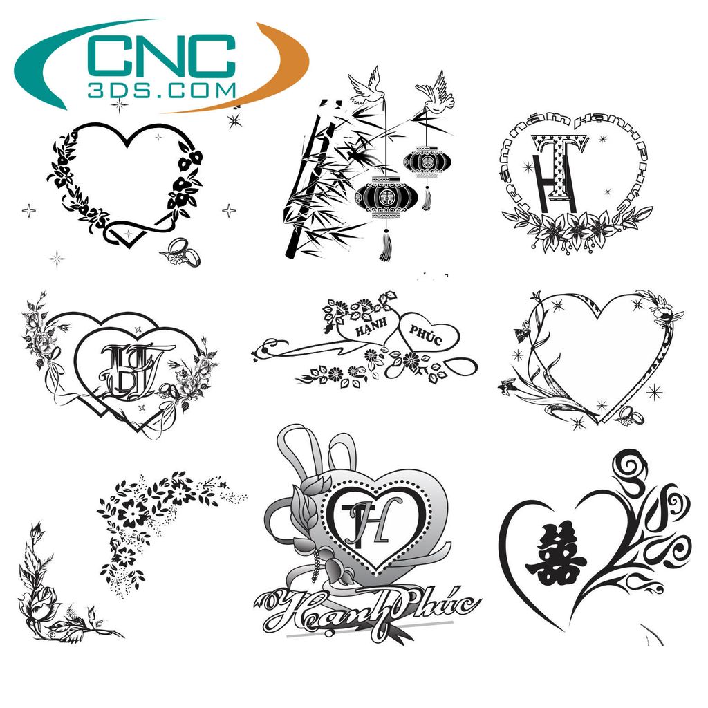 Mẫu khắc laser trái tim thiệp cưới đẹp – CNC3DS