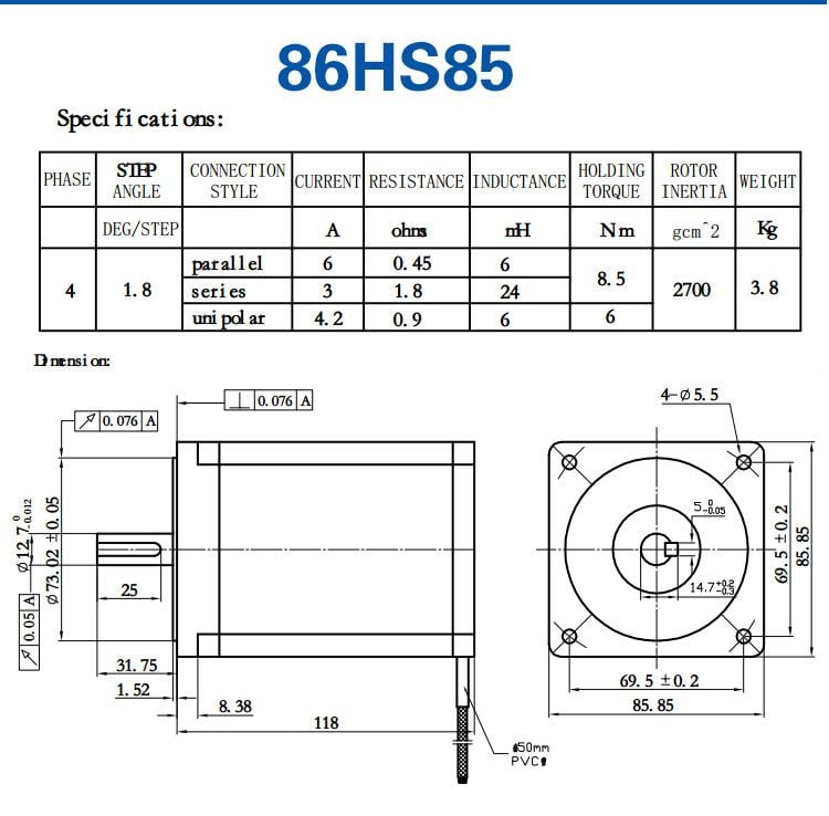Động cơ bước 86HS35 / 86HS45 / 86HS85 / 86HS120 / 863S42 Leadshine – CNC3DS