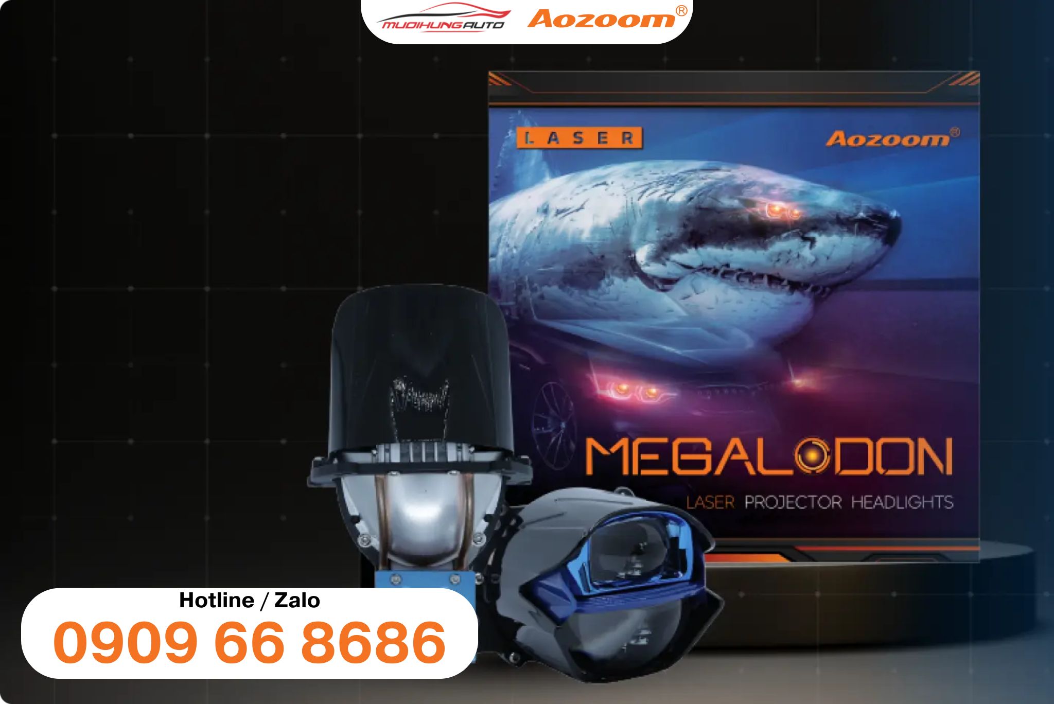 Đèn bi Laser Aozoom MTAZ Megalodon - Mười Hùng Auto